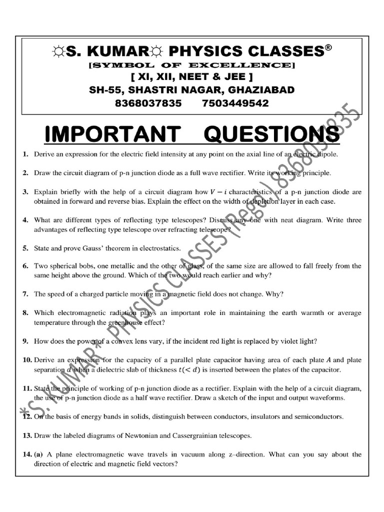 Collection of Some Important Questions | PDF