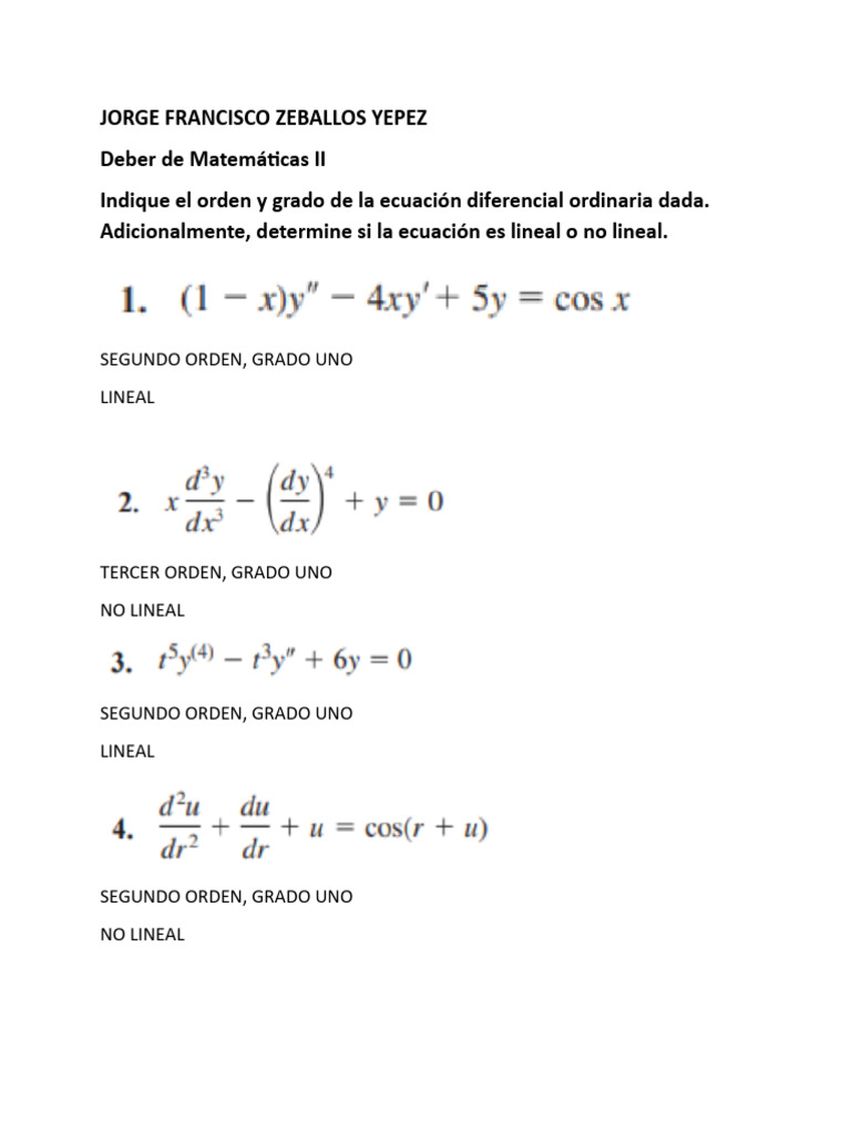 Deber de Matemáticas II | PDF