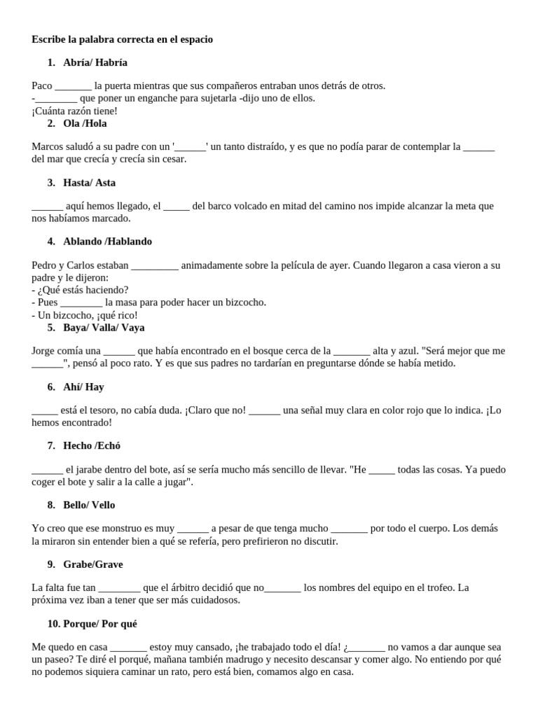 Taller palabras homófonas | PDF