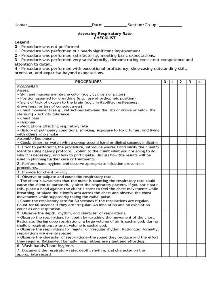 Respiratory Rate Assessment Checklist | PDF | Breathing | Respiratory ...