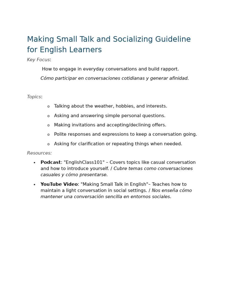Small Conversations Guideline | PDF