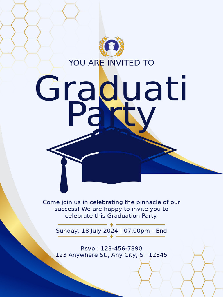 Blue and Gold Modern Graduation Party Invitation | PDF
