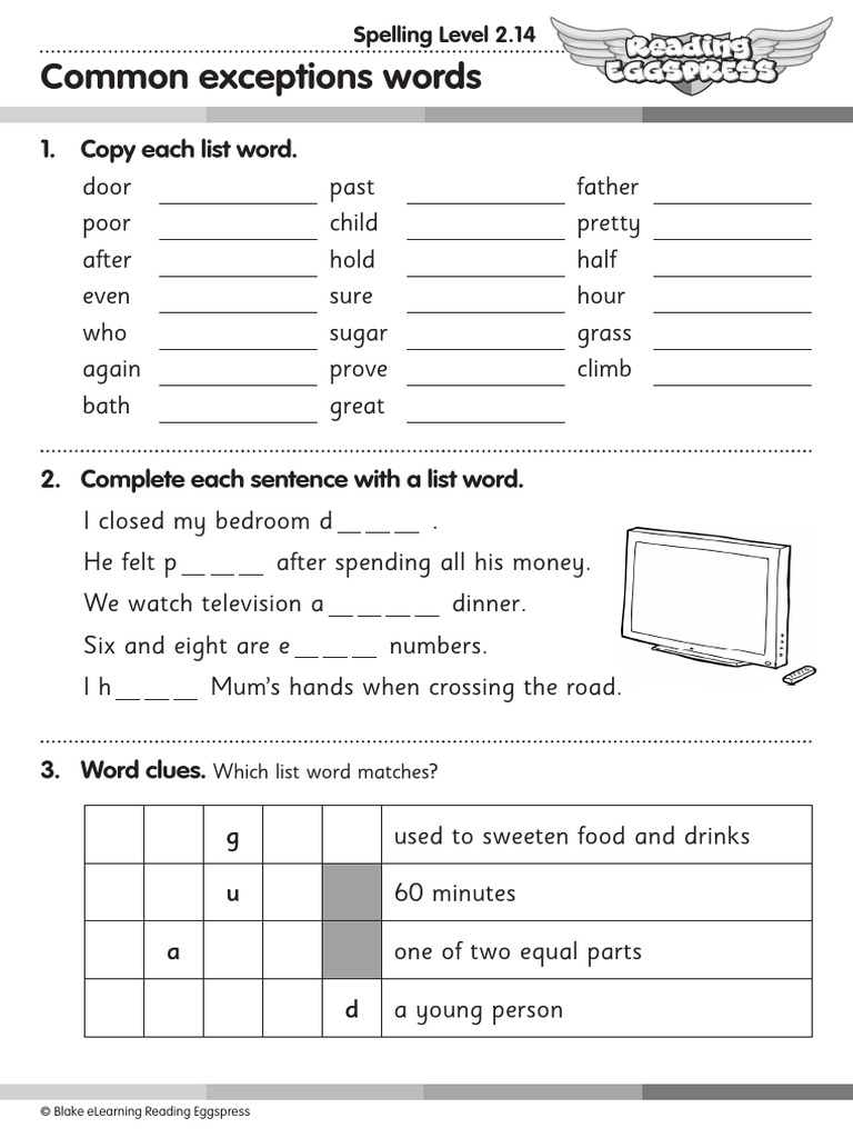 Activity Sheet Rex English Skills - Spelling Year 2 Lesson 14 | PDF
