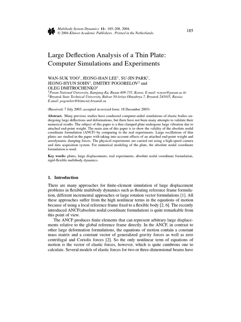 Large Deflection Analysis of Thin Plates | PDF | Euclidean Vector | Force