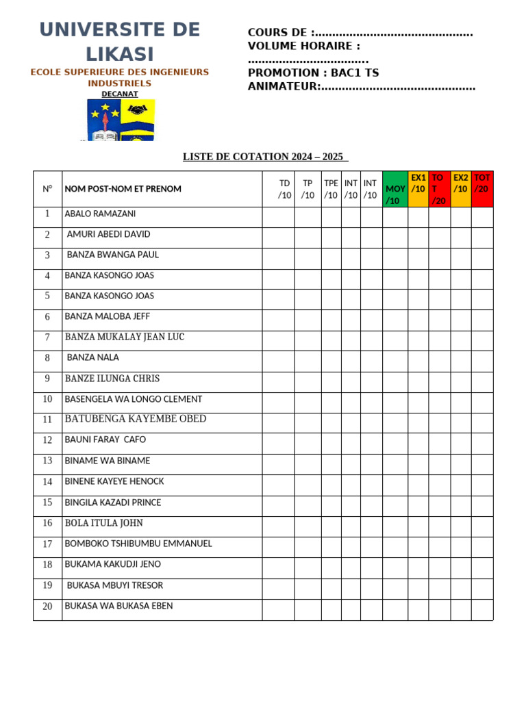GRILLE DE COTATION BAC1 TS 2024 2025 | PDF