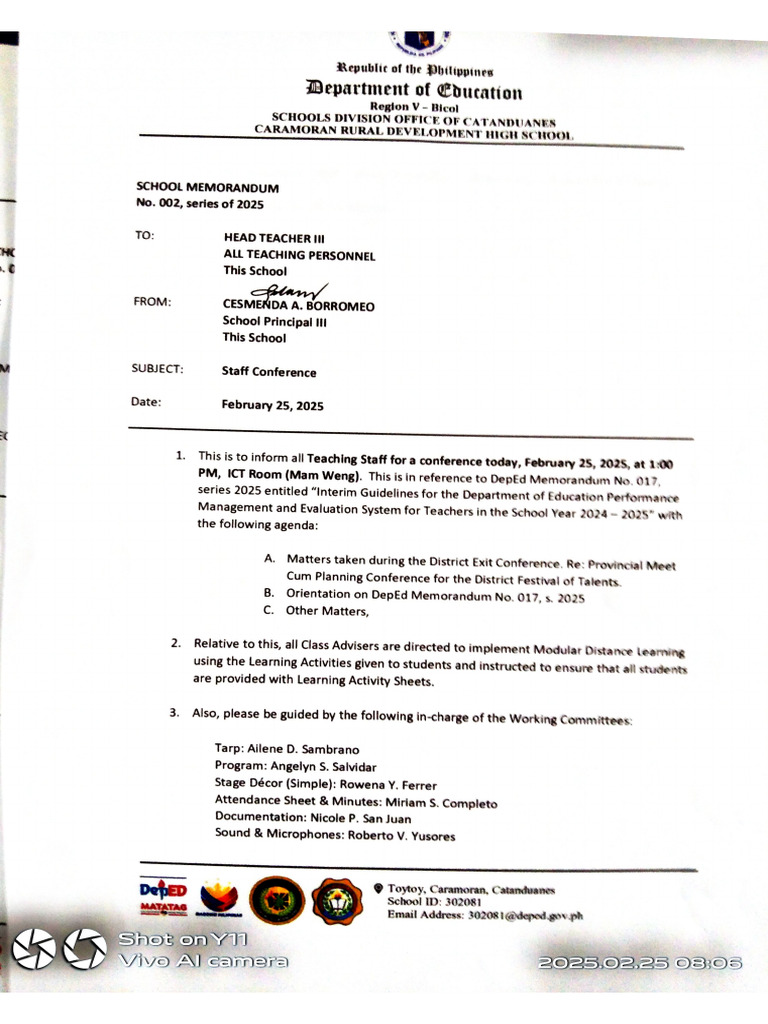 School Memo 002 S 2025 Staff Conference | PDF