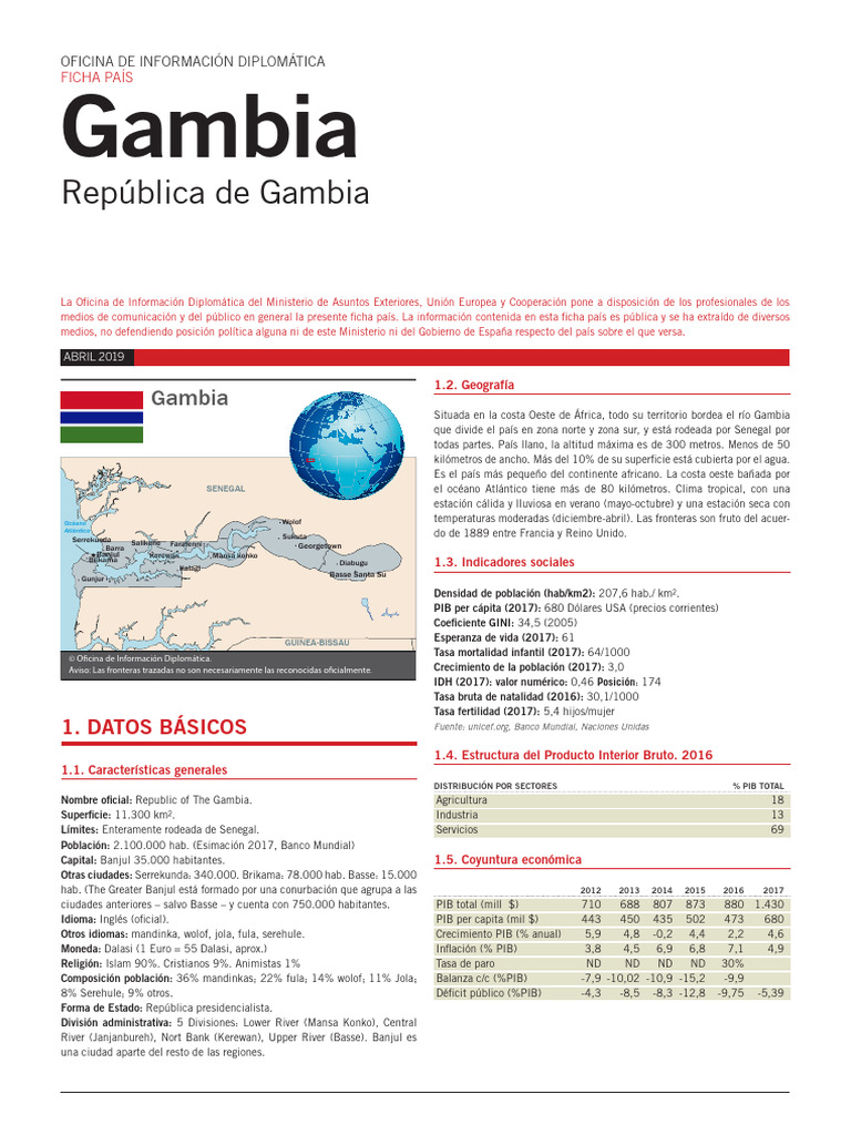 Ficha País Gambia: Datos y Economía | PDF | Gambia | Gobierno