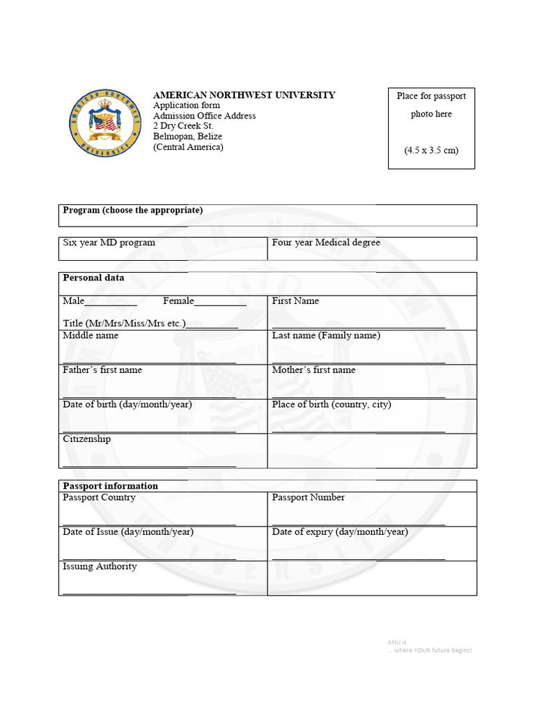 American Northwest University Application Form | PDF | Notary Public ...