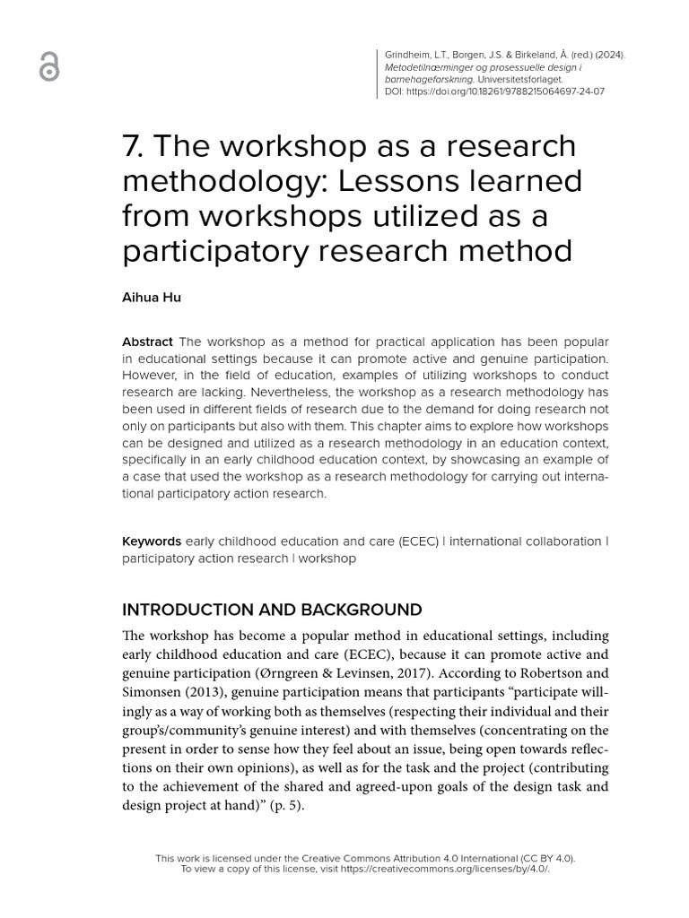 The Workshop As A Research Methodology Lessons | PDF | Participatory ...