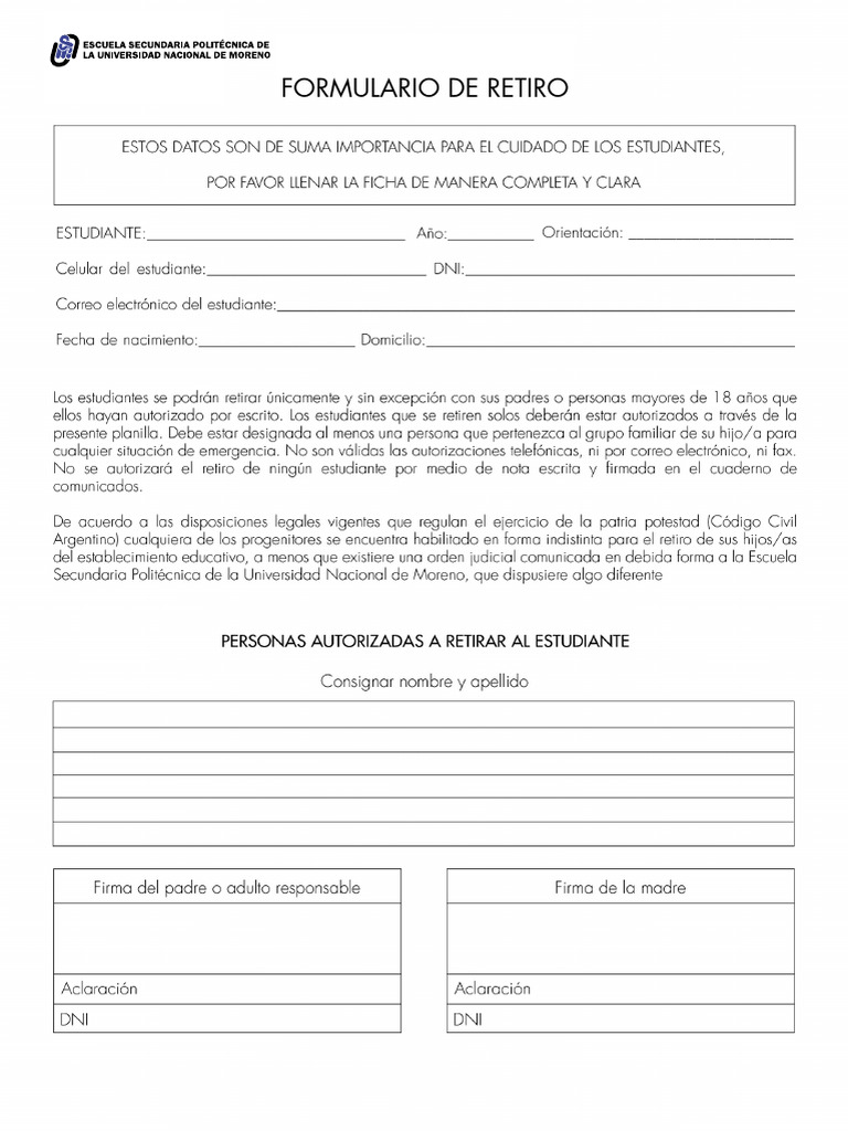 Formularios de Retiro | PDF