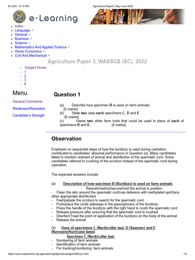 Wassce Waec 2022 Agricultural Science Paper 3 Past Questions and Answer ...