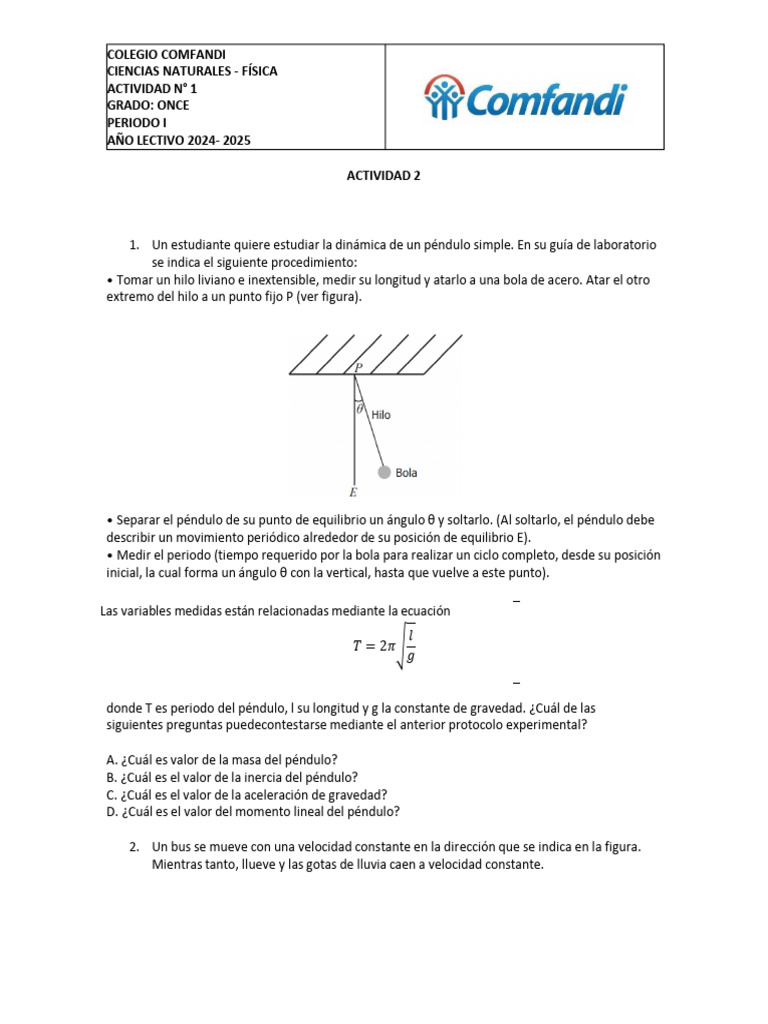 Actividad II - Física - IP - Cinemática y Dinámica | PDF | Péndulo ...