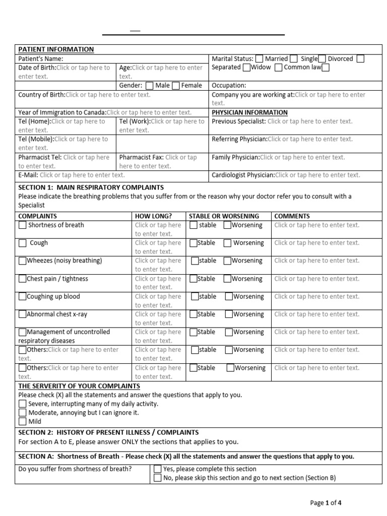 Respiratory Health Questionnaire Form | PDF | Cough | Heart