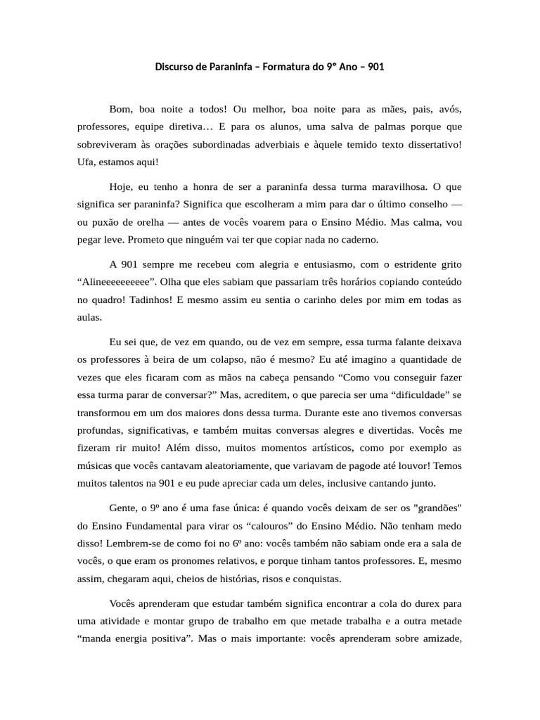 Discurso de Paraninfa 901 | PDF