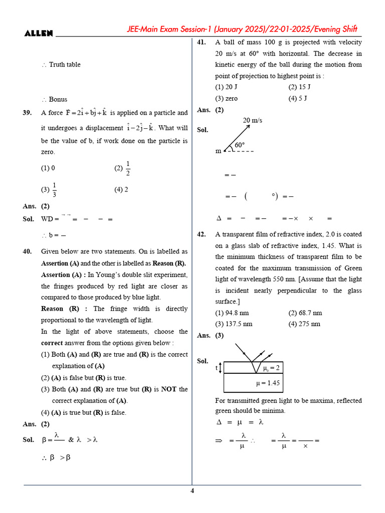 22 Jan Shift 2 Physics Sol - Part4 | PDF | Light | Waves