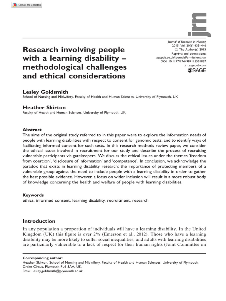 Goldsmith Skirton 2015 Research Involving People With A Learning ...
