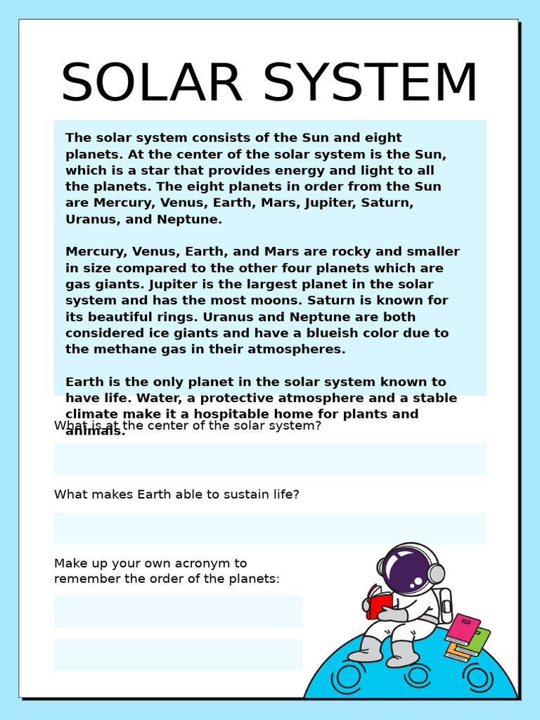 Solar System Reading Comprehension | PDF