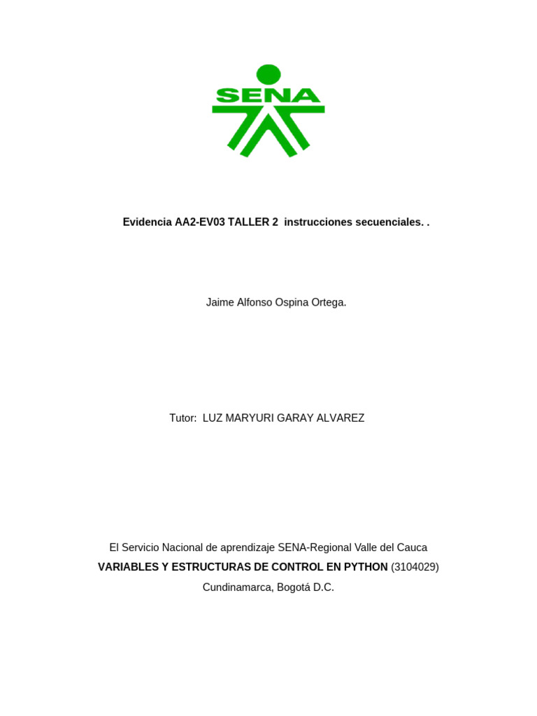 Evidencia AA2-EV03 TALLER 2 Instrucciones Secuenciales. | PDF