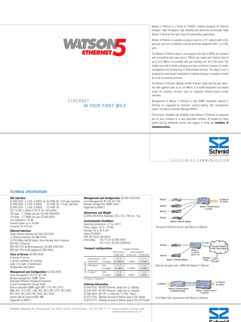 Watson 5 Ethernet G.SHDSL Modems Overview | PDF | Digital Subscriber ...