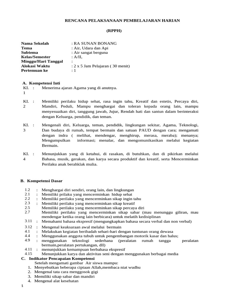 RPPH 2019 2020 Tema Air, Udra Dan Api | PDF