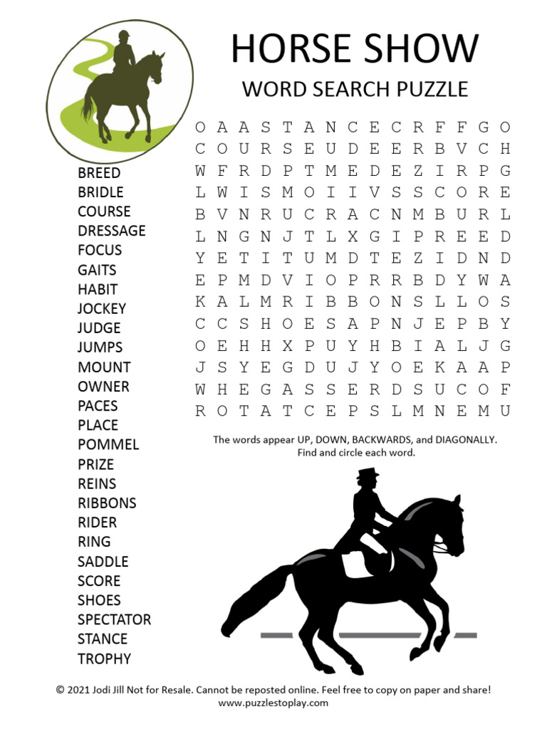 Horse Show Word Search Puzzle File | PDF