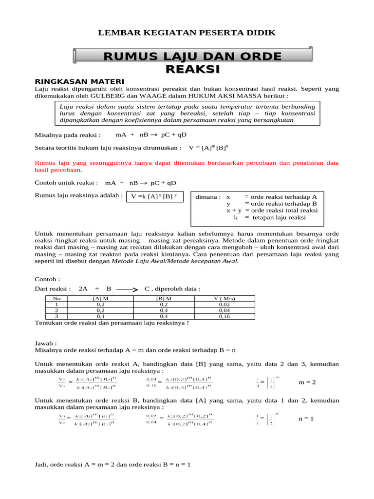 Rumus Laju dan Orde Reaksi Kimia | PDF