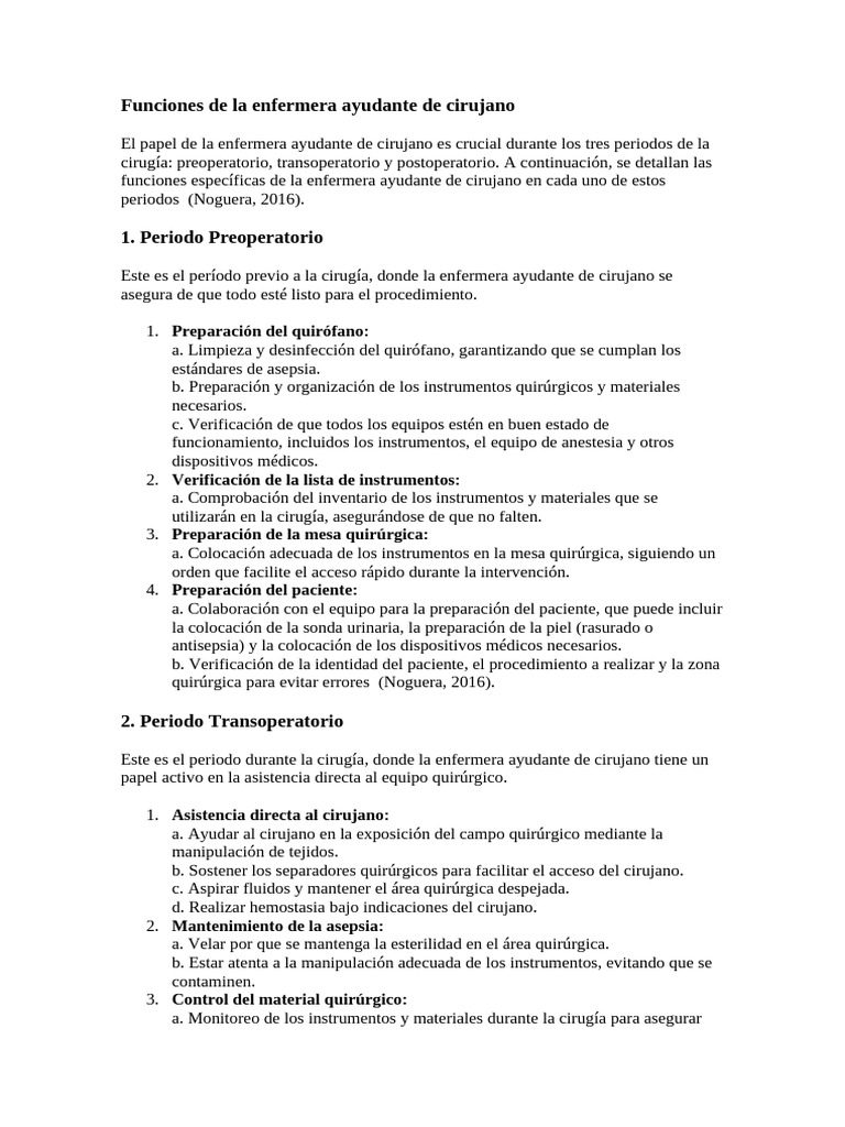 Funciones de la enfermera ayudante quirúrgica | PDF | Cirugía | Cirujano