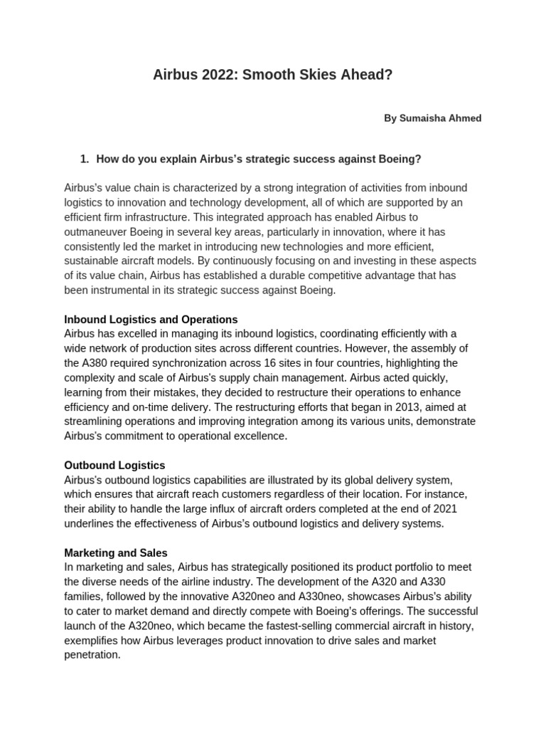 Airbus Case Analysis Assignment Pdf Airbus Airlines
