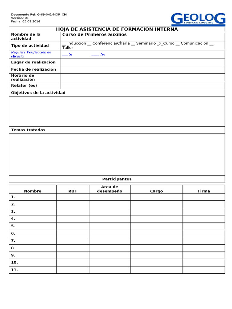 G-69-041-MOR-16_CHI [05.08.2016] Hoja de Asistencia de Formación Interna 2.0 (1) | PDF
