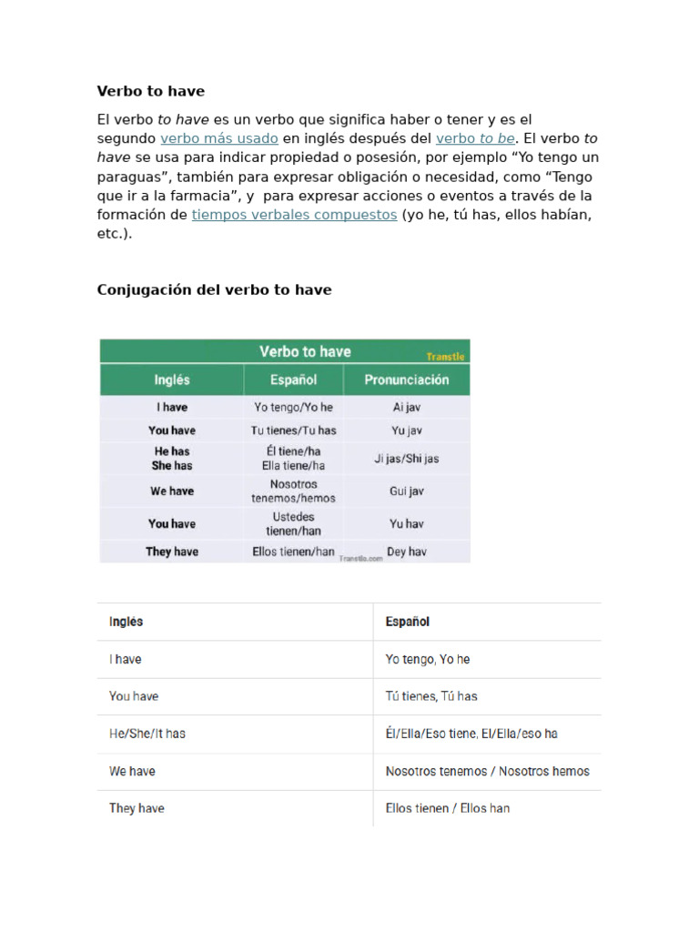 Verbo To Have | PDF