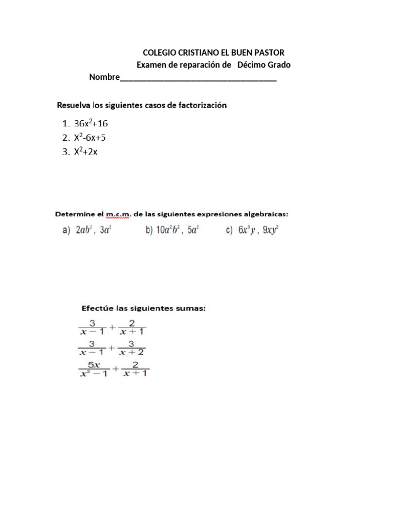 Examen Mate Decimo | PDF