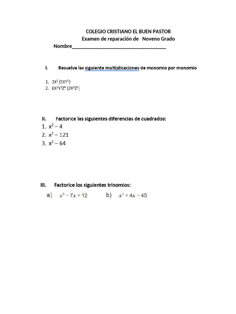 examen mate noveno | PDF