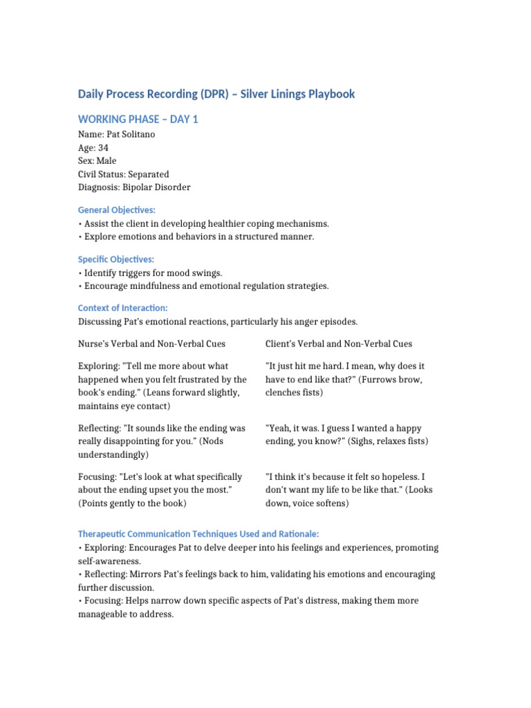 Daily Process Recording Working Termination | PDF | Nonverbal ...