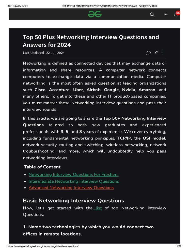 Top 50 Plus Networking Interview Questions and Answers for 2024 | PDF | Computer Network | Osi Model