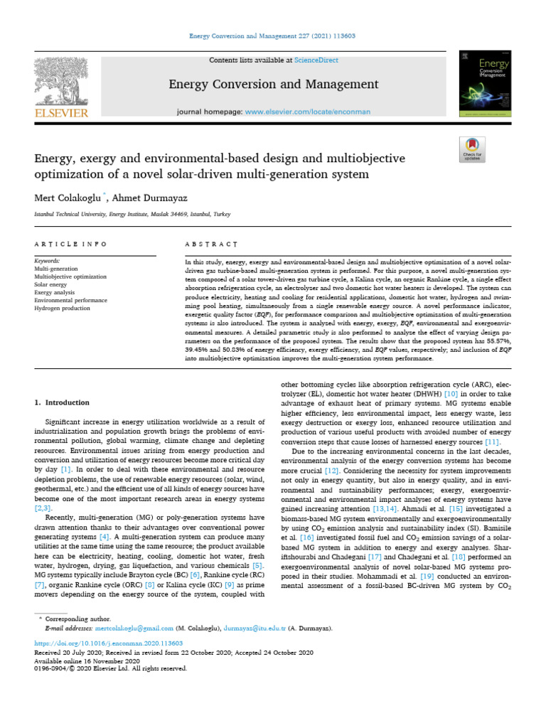 Energy Exergy And Environmental Based Design And Multiobjective Pdf