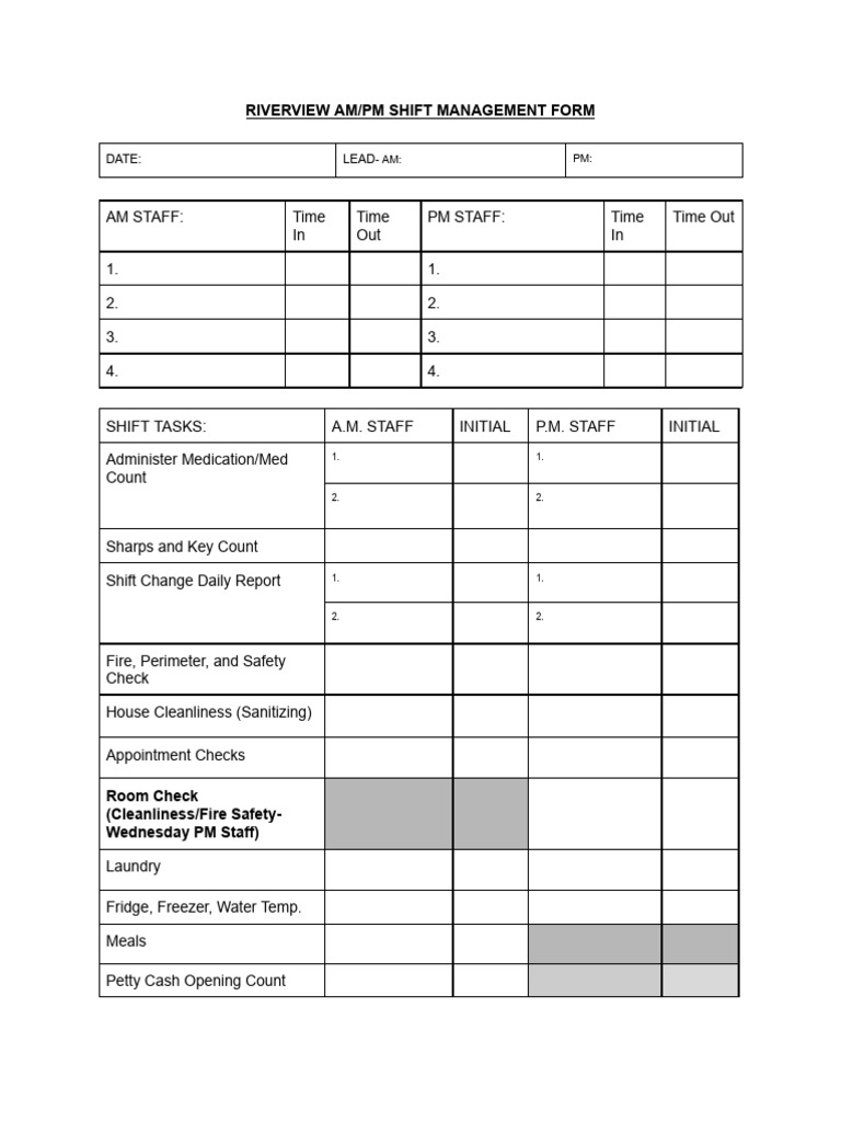 Riverview Program AM - PM Shift Management Form | PDF