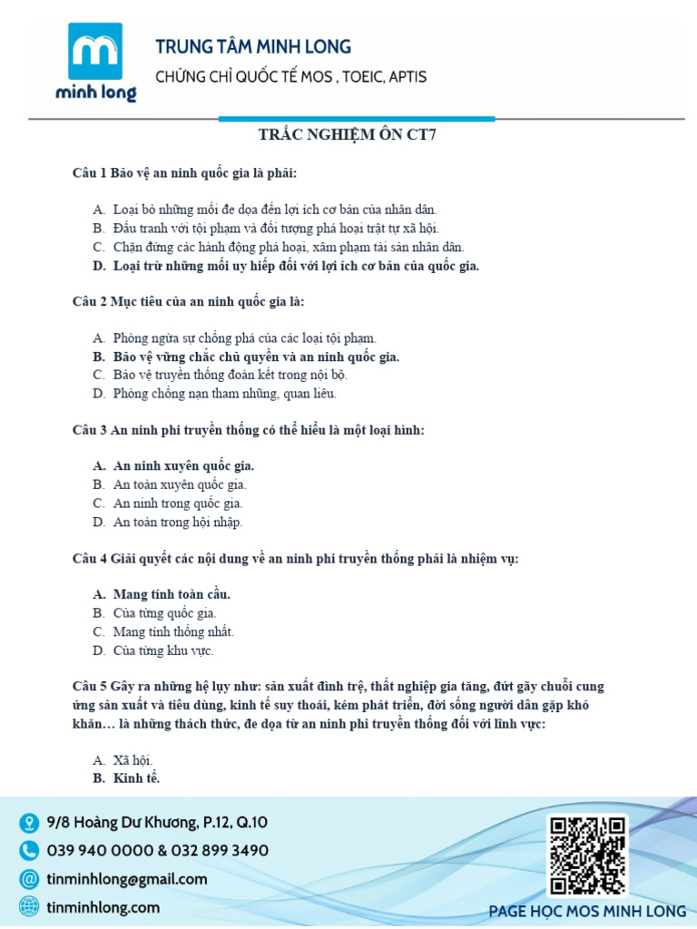 Trắc Nghiệm Ôn Ct7 | PDF
