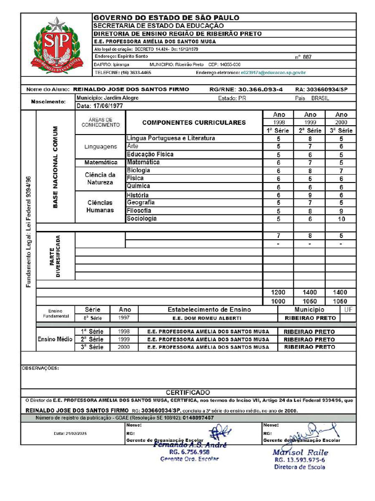 HISTORICO Reinaldo Jose Dos Santos Firmo | PDF