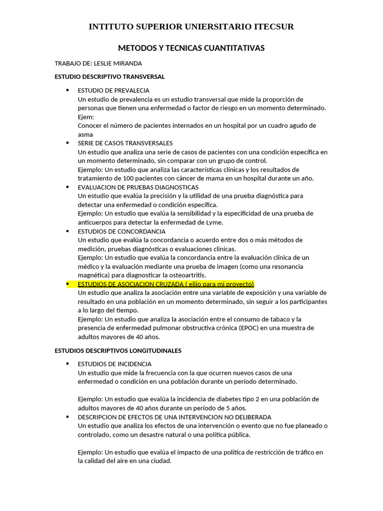 METODOS Y TECNICAS CUANTITATIVAS Leslie Miranda | PDF | Cáncer | Estudio de cohorte