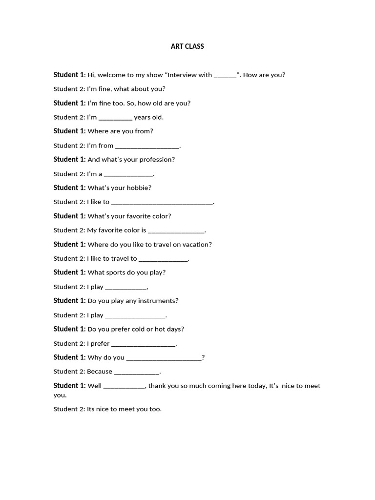 Art Class Interview Script Template | PDF