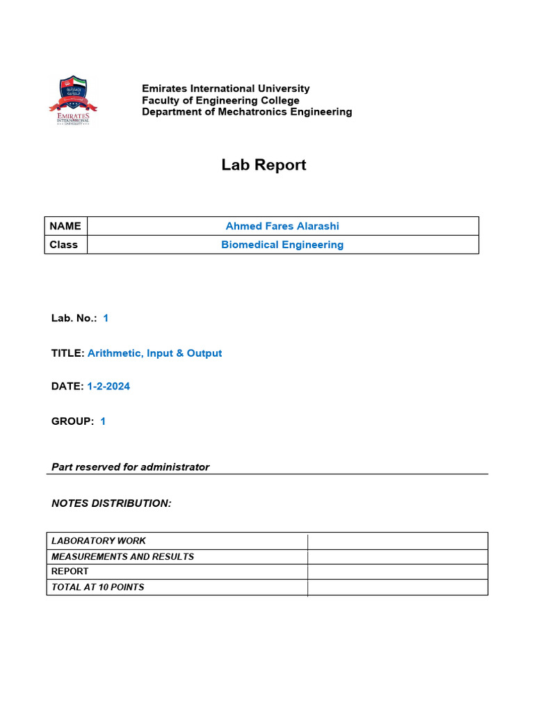 Lab 01 Arithmetic Input Output Word Pdf