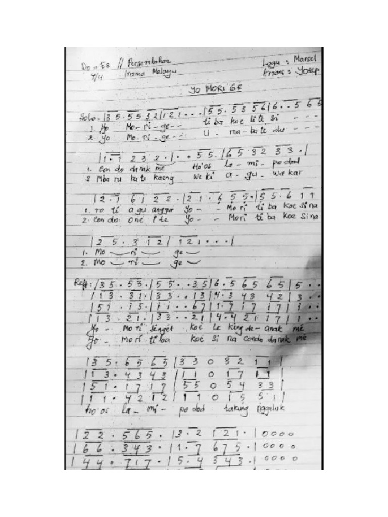 Teks Lagu Paduan Suara Manggarai, Yo Mori Ge | PDF