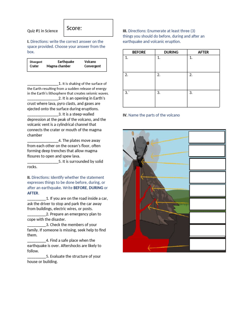 Earthquake & Volcano Quiz | PDF