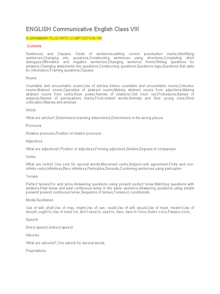 English Viii Syllabus | PDF | Verb | Noun