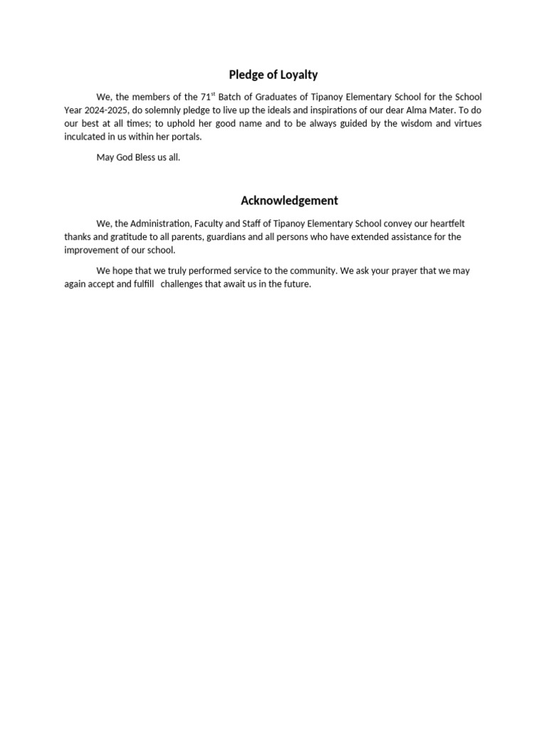 Pledge of Loyalty and Acknowledgement | PDF