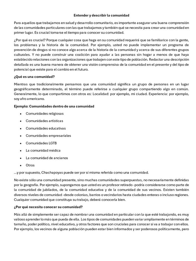 Comprendiendo la Comunidad para el Cambio | PDF | Comunidad | Información