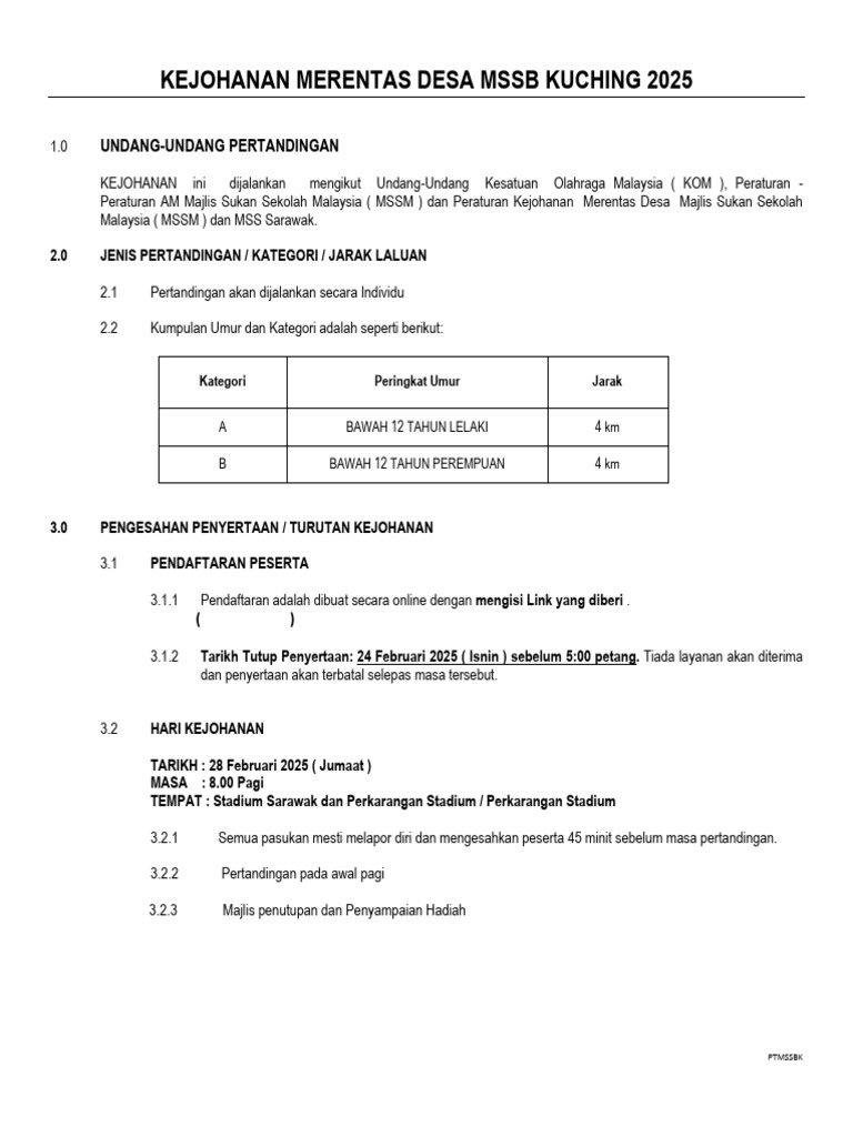 Kejohanan Merentas Desa MSSB Kuching 2025 | PDF