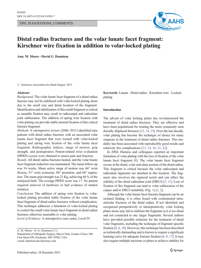 Distal Radius Fractures and The Volar Lunate Facet Fragment | PDF ...