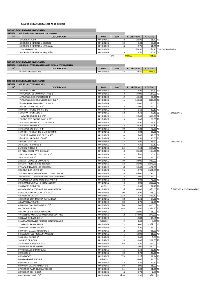 Kardex Obras y Cuenta 1301 2025 | PDF | Ingeniería mecánica | Materiales de construcción