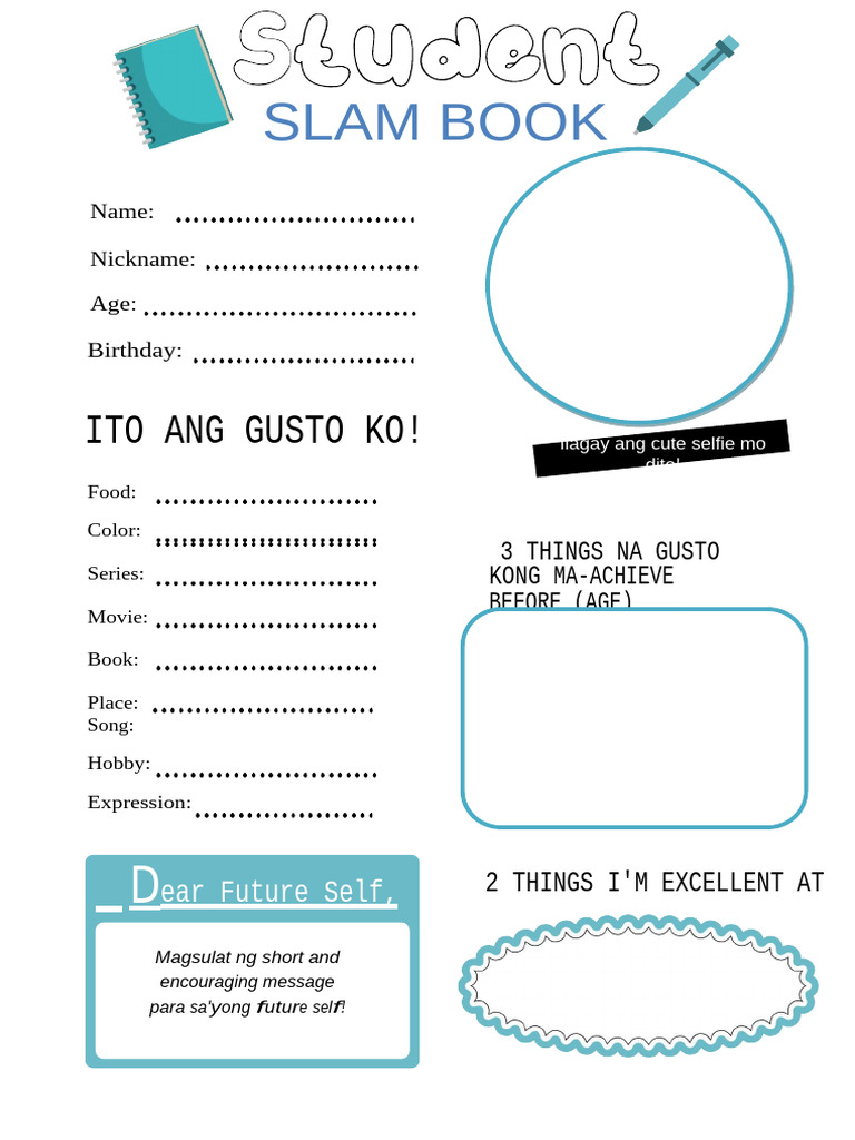 Slam Book Template for Kids | PDF